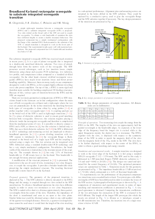 (PDF) Broadband Ka-band rectangular waveguide to substrate integrated ...