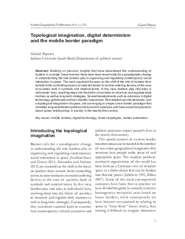 Pdf Topological Imagination Digital Determinism And The Mobile Border Paradigm