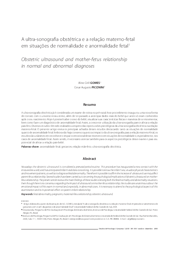 (PDF) Obstetric ultrasound and mother-fetus relationship in normal and ...