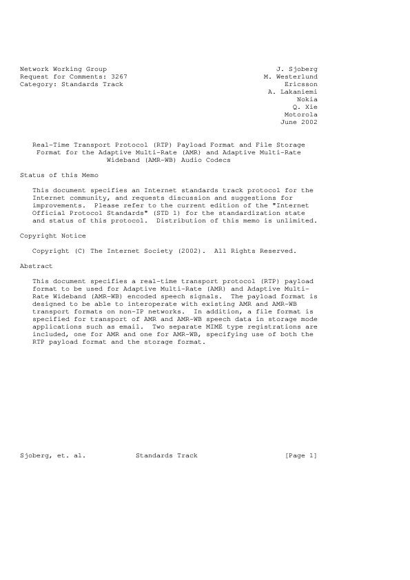 (PDF) Real-Time Transport Protocol (RTP) Payload Format and File ...