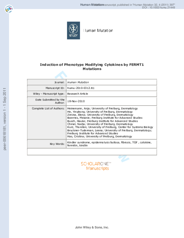 (PDF) Induction of phenotype modifying cytokines by FERMT1 mutations