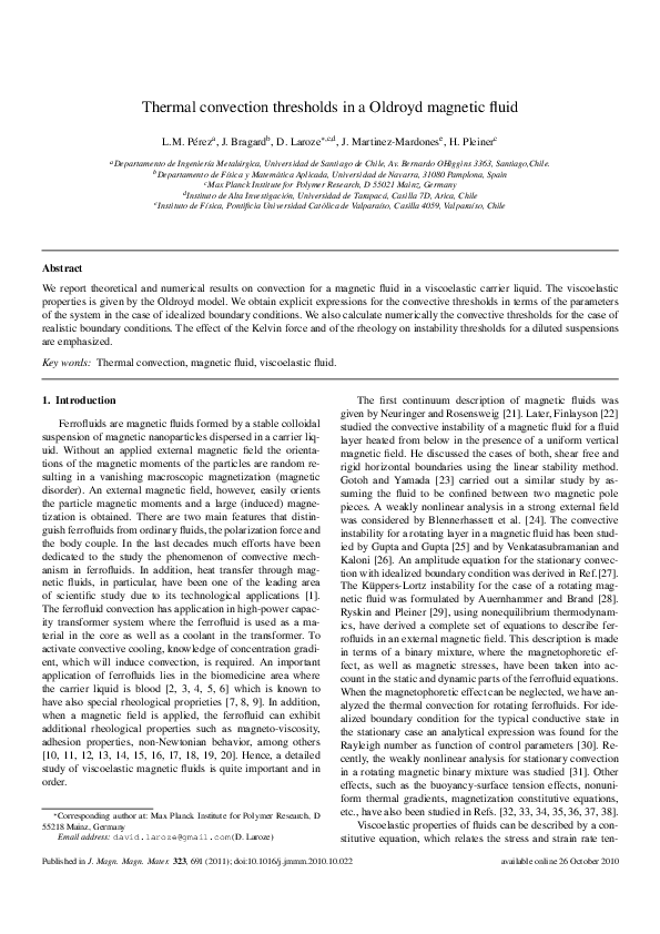 (PDF) Convection Thresholds in Oldroyd Magnetic Fluids