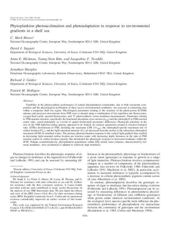 (PDF) Phytoplankton photoacclimation and photoadaptation in response to environmental gradients ...