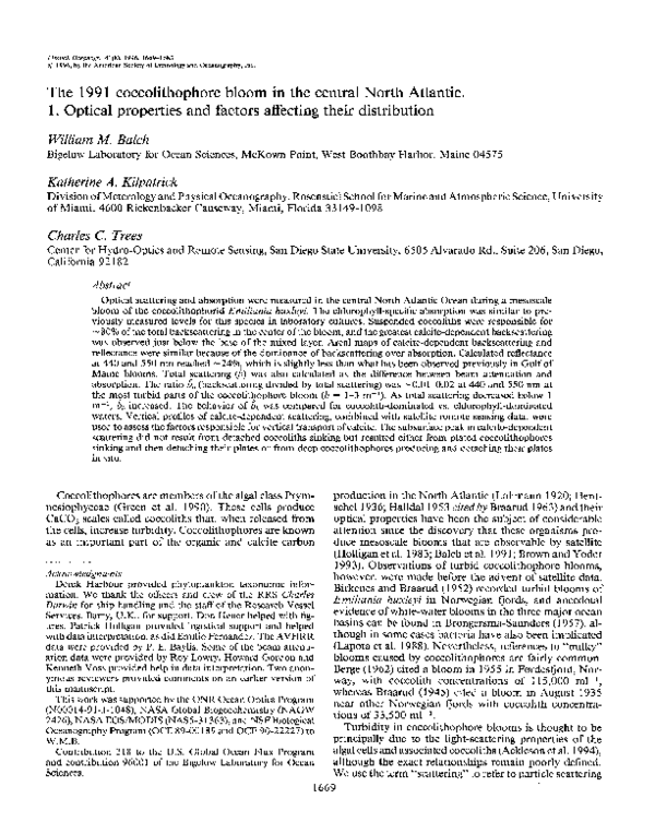 (PDF) The 1991 coccolithophore bloom in the central North Atlantic. 1 ...
