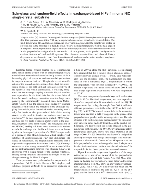 (PDF) Spin-glass and random-field effects in exchange-biased NiFe film ...