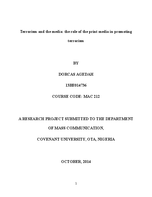 (DOC) Terrorism and The media: the role of the print media in promoting ...