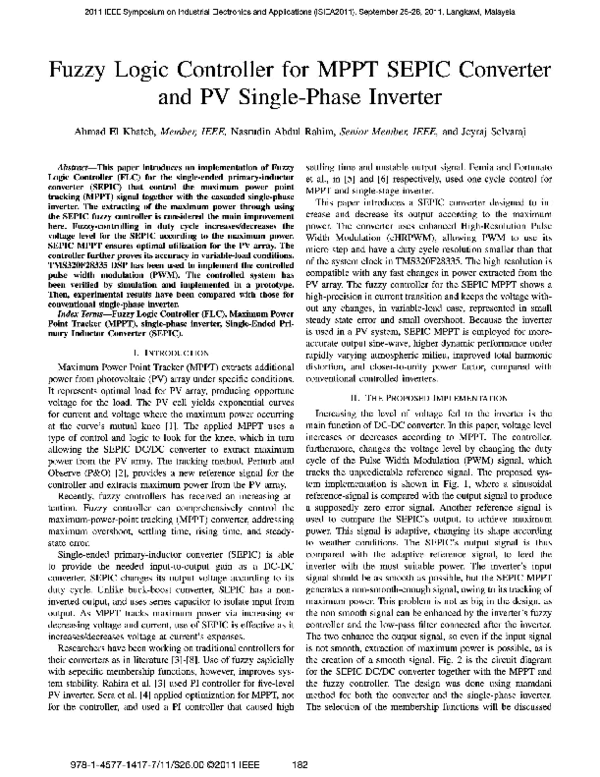 (PDF) Fuzzy Logic Controller for MPPT SEPIC converter and PV single-phase inverter