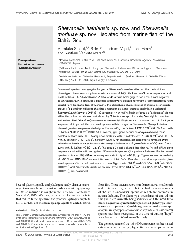 (PDF) Shewanella hafniensis sp. nov. and Shewanella morhuae sp. nov ...