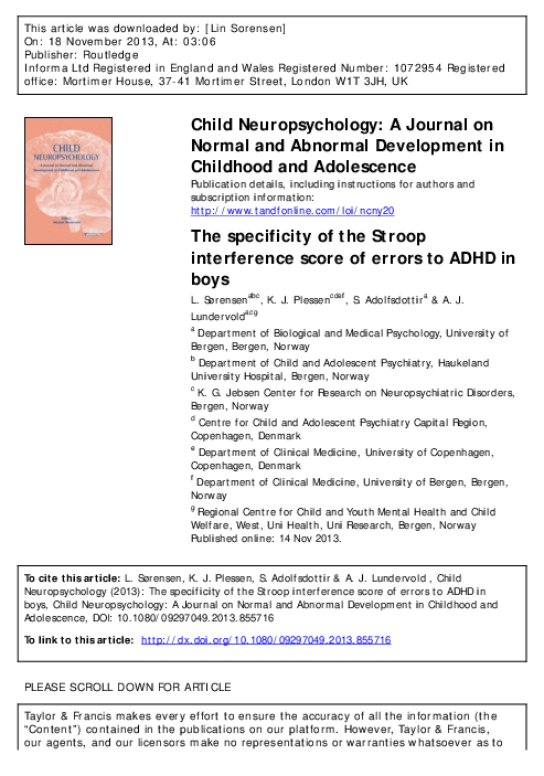 Pdf The Specificity Of The Stroop Interference Score Of Errors To