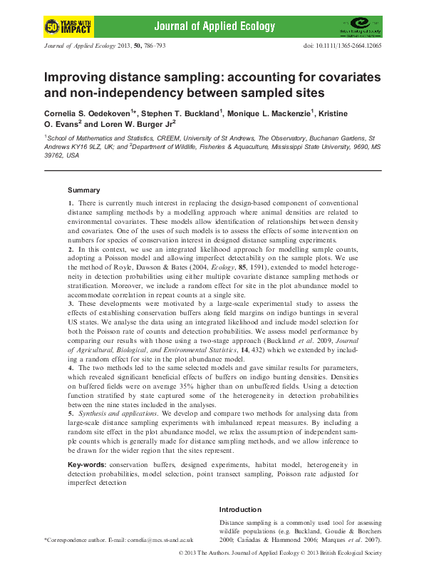 (PDF) Improving distance sampling: accounting for covariates and non ...