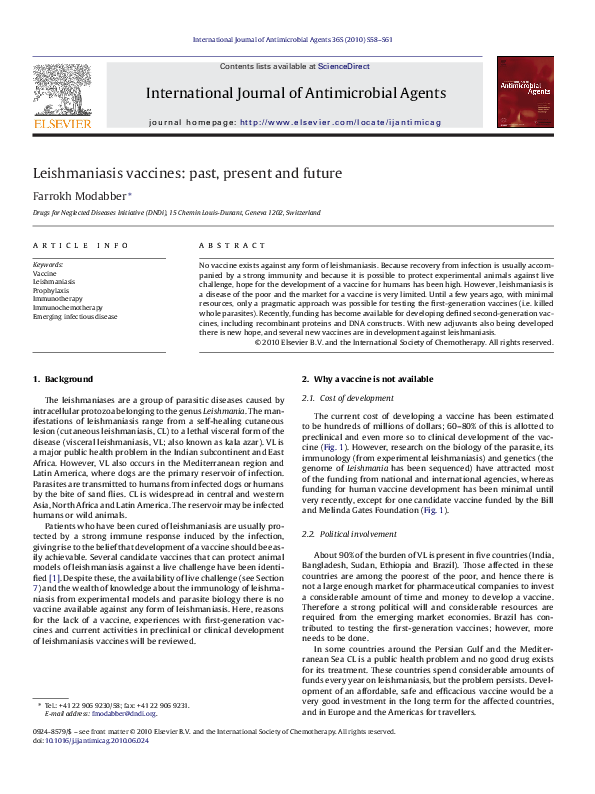 (PDF) Leishmaniasis vaccines: past, present and future