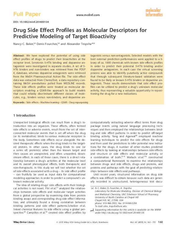 (PDF) Drug Side Effect Profiles as Molecular Descriptors for Predictive ...