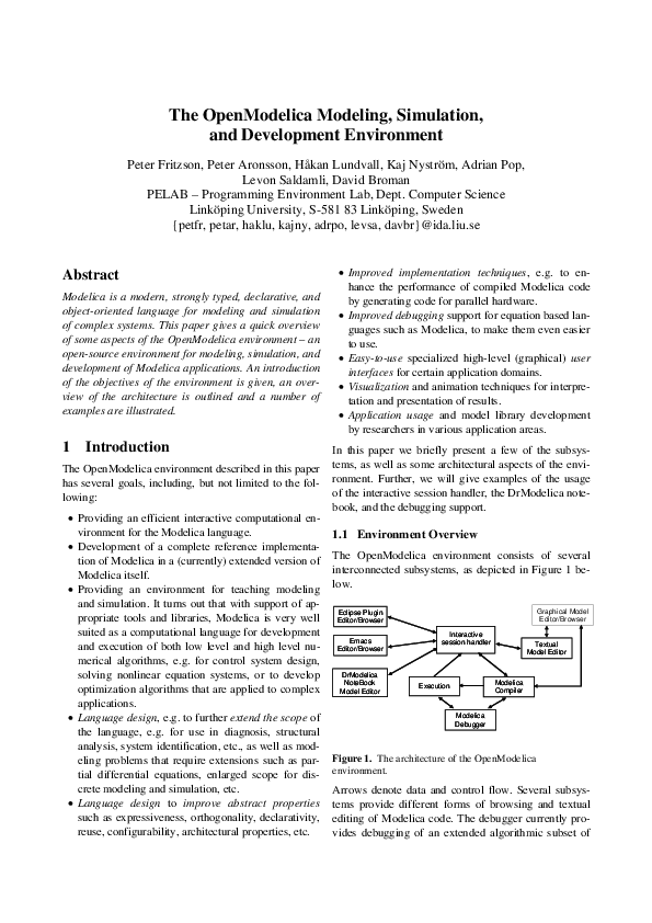 (PDF) The openmodelica modeling, simulation, and development environment