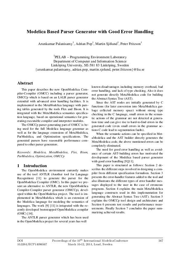 (PDF) Modelica Based Parser Generator with Good Error Handling