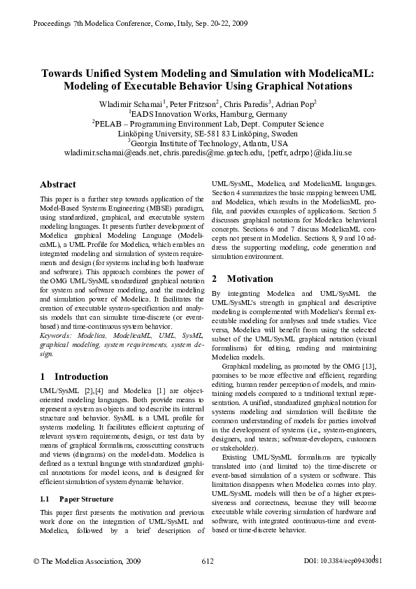 (PDF) Towards Unified System Modeling and Simulation with ModelicaML: Modeling of Executable ...