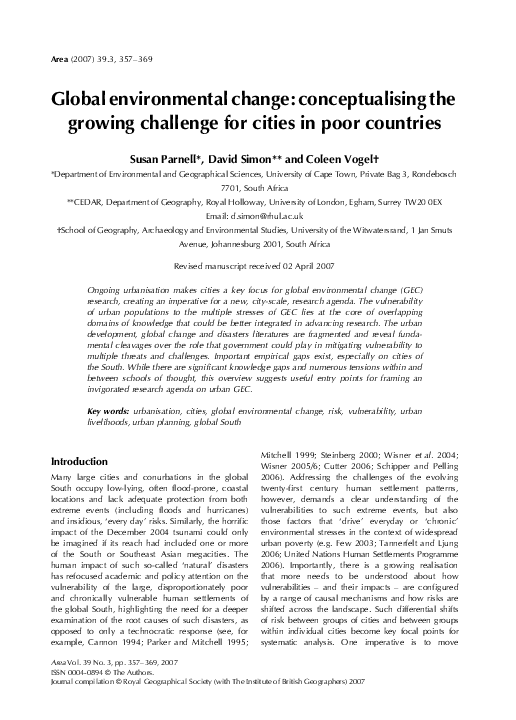 (PDF) Global environmental change: conceptualising the growing ...