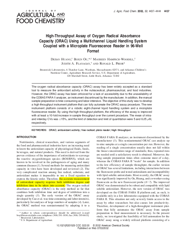 (PDF) High-Throughput Assay of Oxygen Radical Absorbance Capacity (ORAC ...