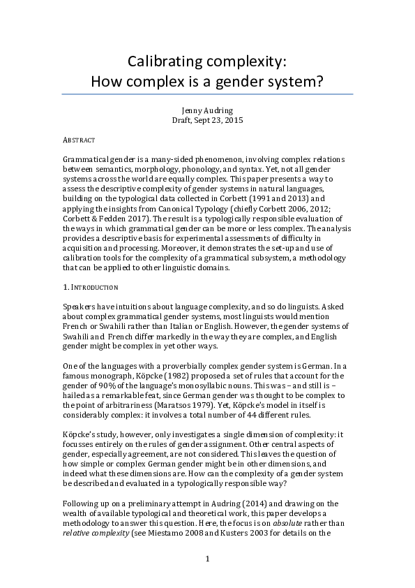 (PDF) Calibrating complexity: How complex is a gender system?