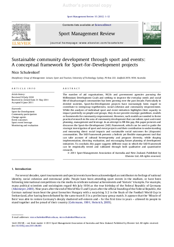 (PDF) Schulenkorf, N. (2012), “Sustainable Community Development ...