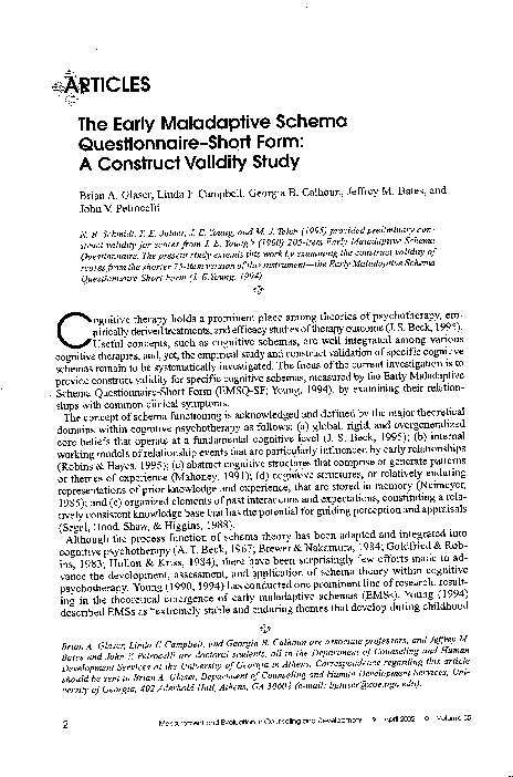 (PDF) The Early Maladaptive Schema Questionnaire-Short Form: A ...
