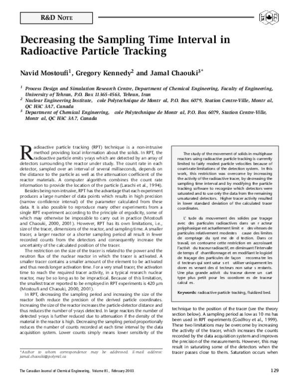 (PDF) Decreasing the Sampling Time Interval in Radioactive Particle Tracking