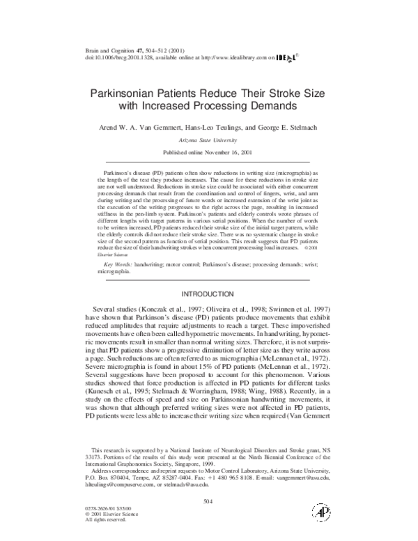 (PDF) Parkinsonian Patients Reduce Their Stroke Size with Increased ...