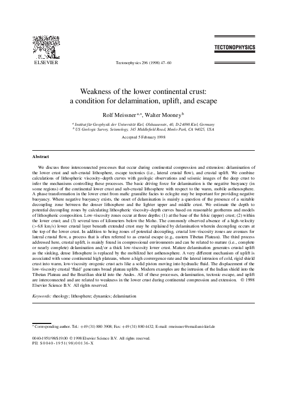 (PDF) Weakness of the lower continental crust: a condition for ...