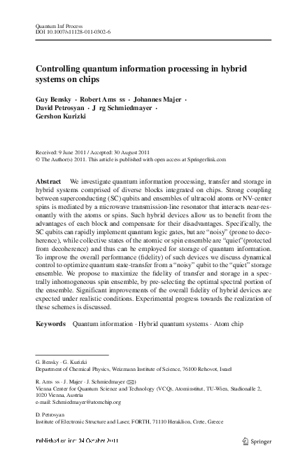 (PDF) Controlling quantum information processing in hybrid systems on chips