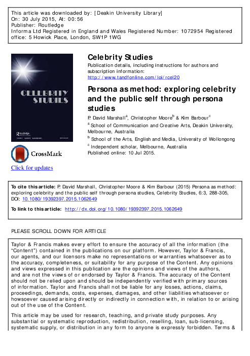 (PDF) 'Persona as Method: exploring celebrity and the public self ...