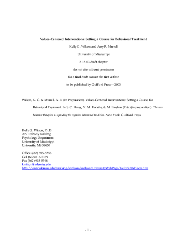(PDF) Values-Centered Interventions: Setting a Course for Behavioral ...