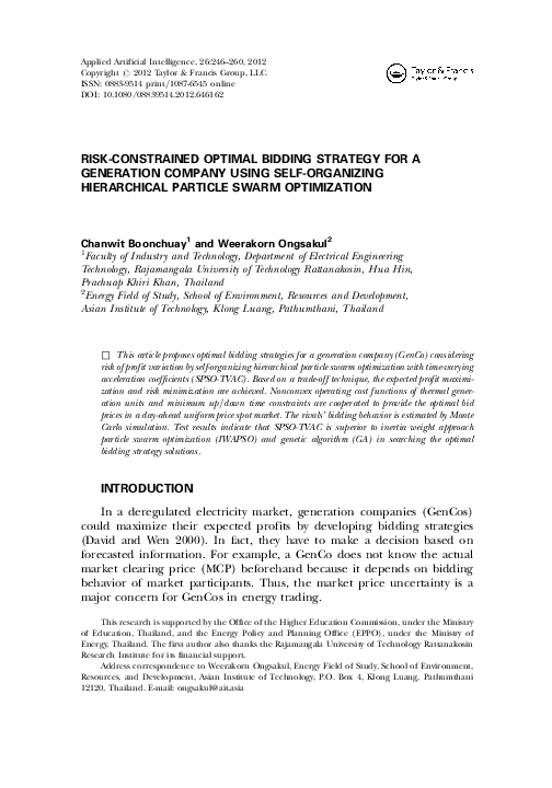 (PDF) RISK-CONSTRAINED OPTIMAL BIDDING STRATEGY FOR A GENERATION COMPANY USING SELF-ORGANIZING ...