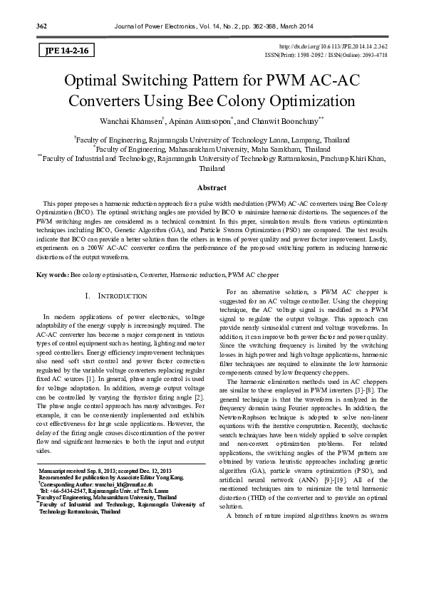 (PDF) Optimal Switching Pattern for PWM AC-AC Converters Using Bee Colony Optimization