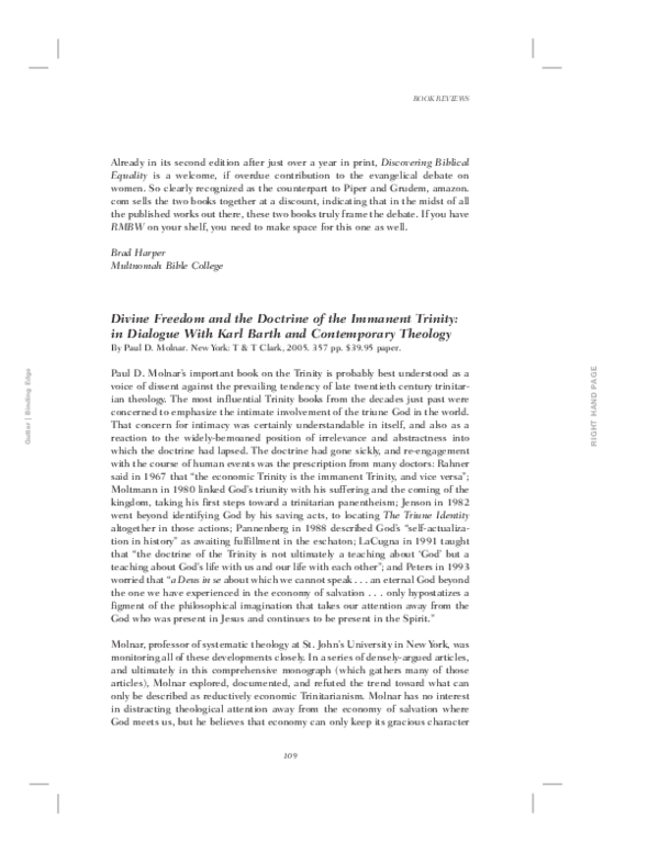 (PDF) Divine Freedom and the Doctrine of the Immanent Trinity: in ...