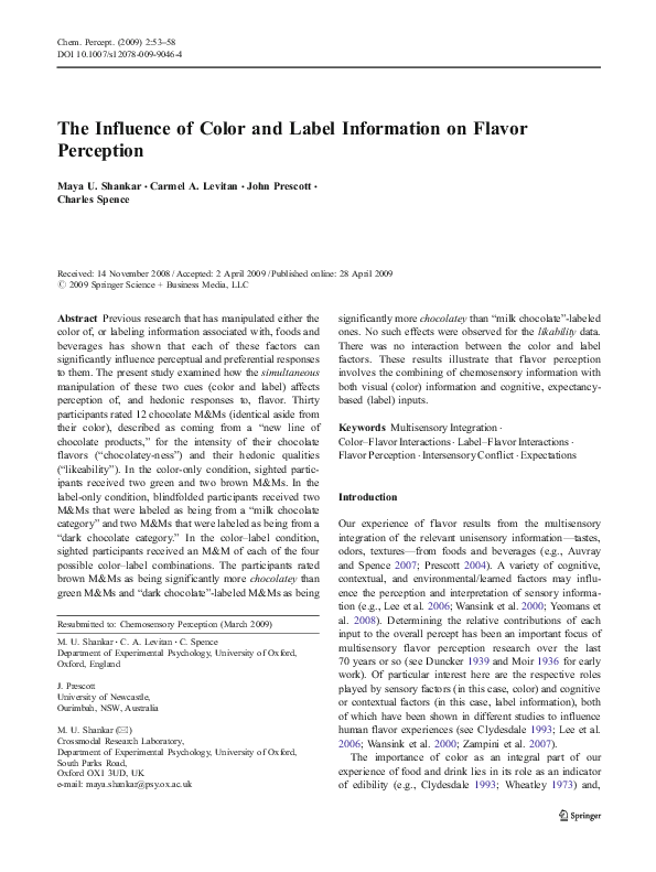 (PDF) The Influence of Color and Label Information on Flavor Perception