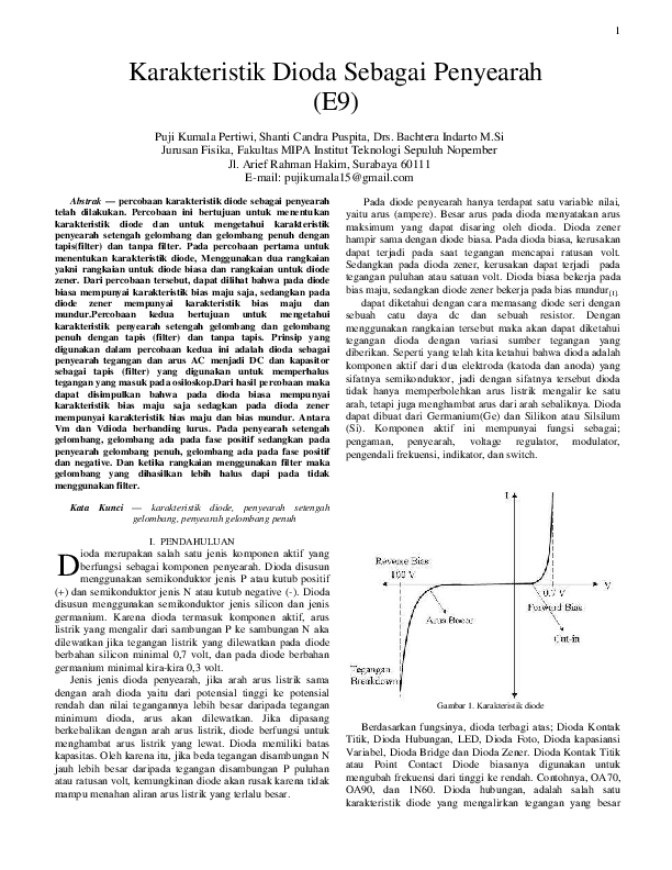 KARAKTERISTIK DIODA SEBAGAI PENYEARAH