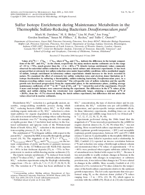 (PDF) Sulfur Isotope Enrichment during Maintenance Metabolism in the ...