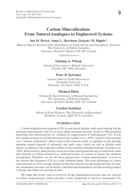 (PDF) Carbon Mineralization: From Natural Analogues to Engineered Systems