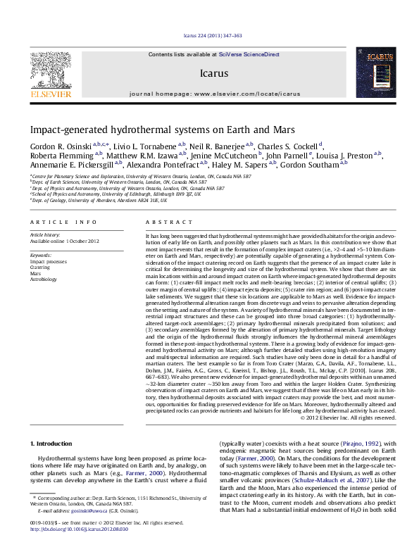 (PDF) Impact-generated hydrothermal systems on Earth and Mars