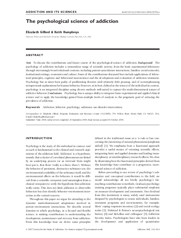 (PDF) The psychological science of addiction
