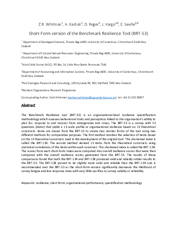 (PDF) Short-form version of the Benchmark Resilience Tool (BRT-53)
