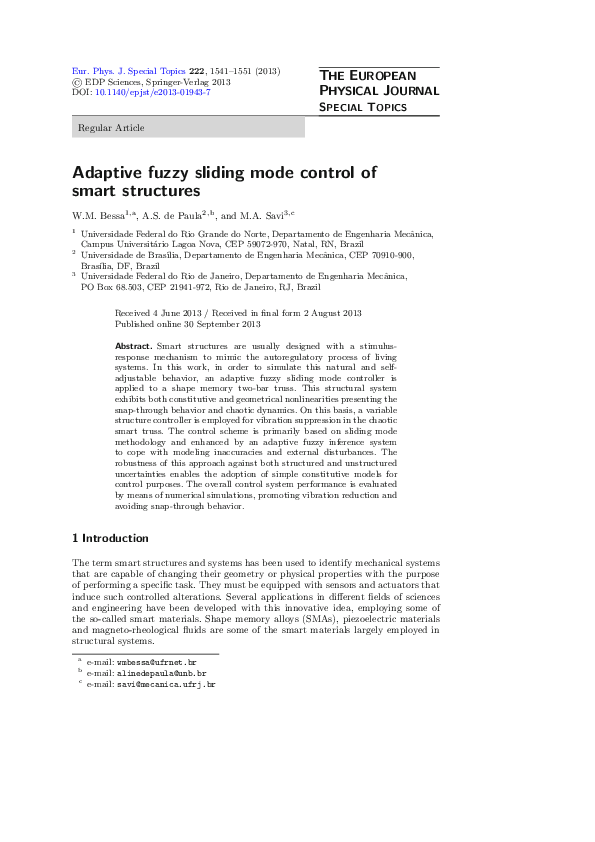 (PDF) Adaptive fuzzy sliding mode control of smart structures