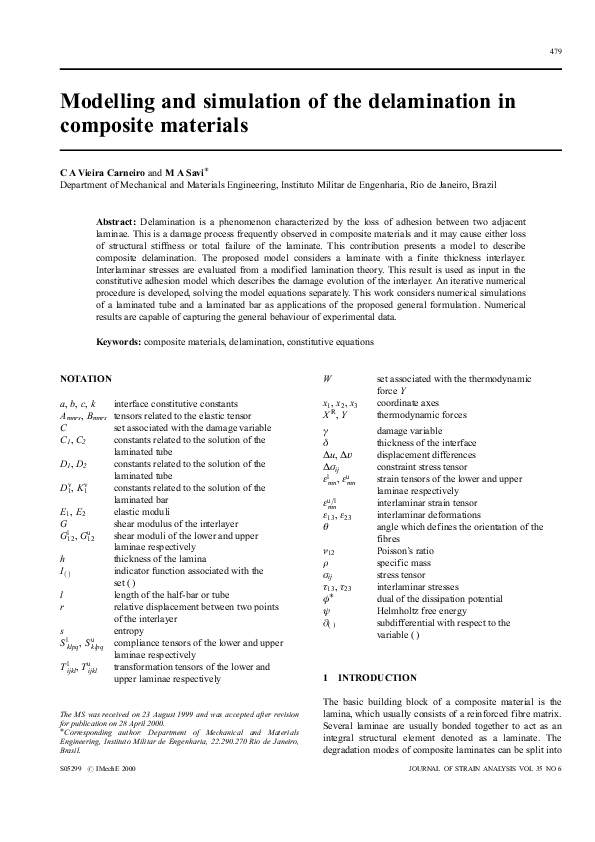 (PDF) Modelling and simulation of the delamination in composite materials
