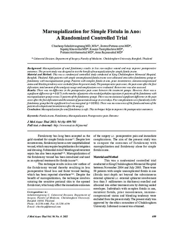 (PDF) Marsupialization for simple fistula in ano: a randomized ...