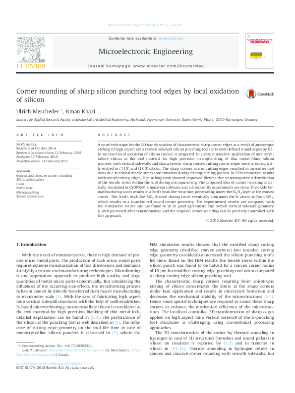 (PDF) Corner rounding of sharp silicon punching tool edges by local ...