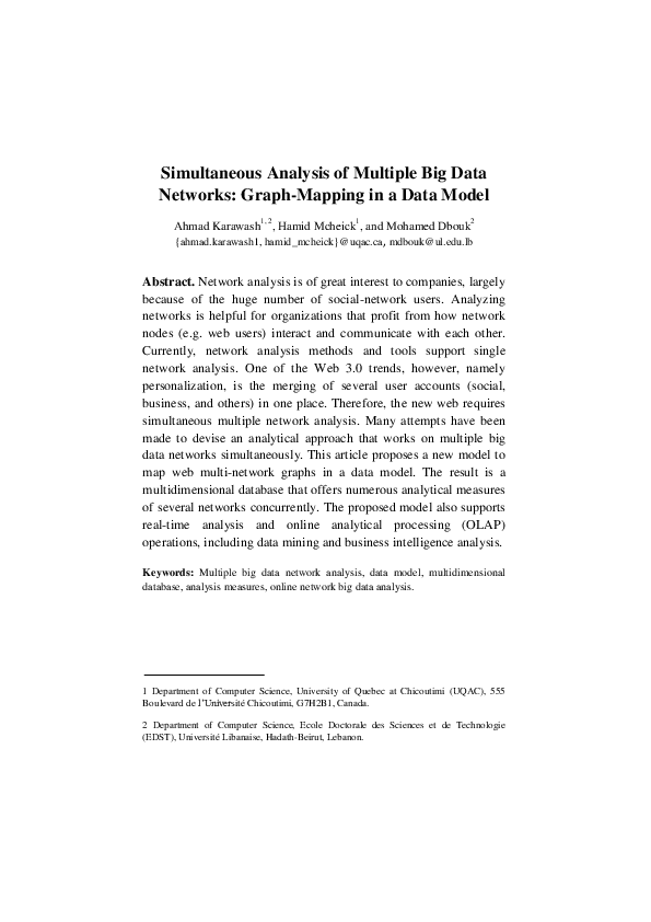 Pdf Simultaneous Analysis Of Multiple Big Data Networks Mapping Graphs Into A Data Model