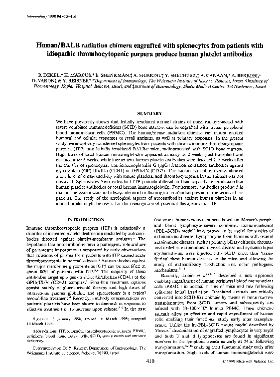 (PDF) Human/BALB radiation chimera engrafted with splenocytes from ...