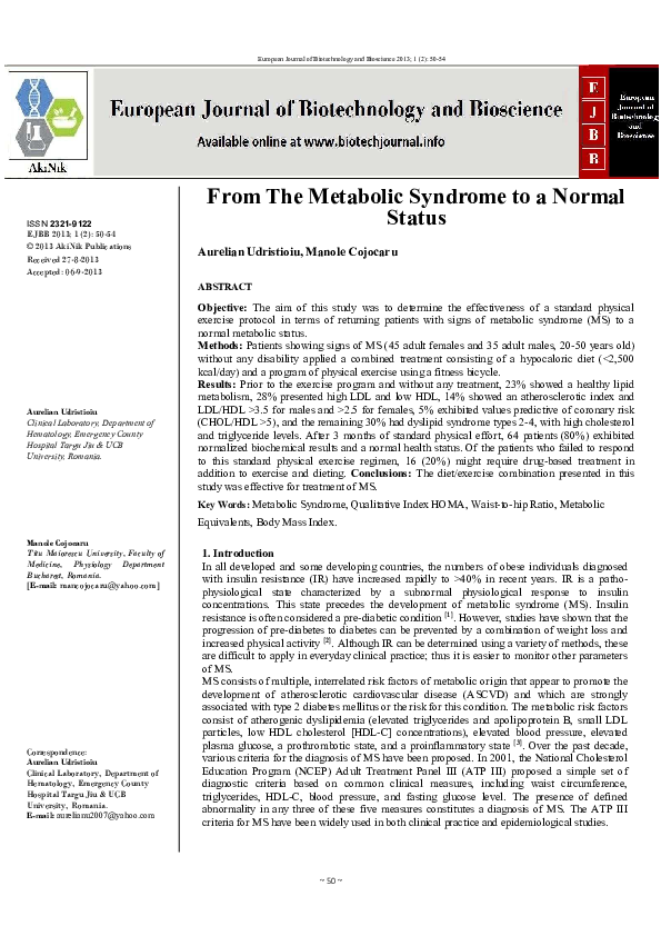 (PDF) From The Metabolic Syndrome to a Normal Status