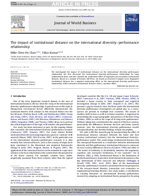 (PDF) The impact of institutional distance on the international ...