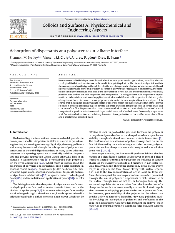 (PDF) Adsorption of dispersants at a polyester resin–alkane interface