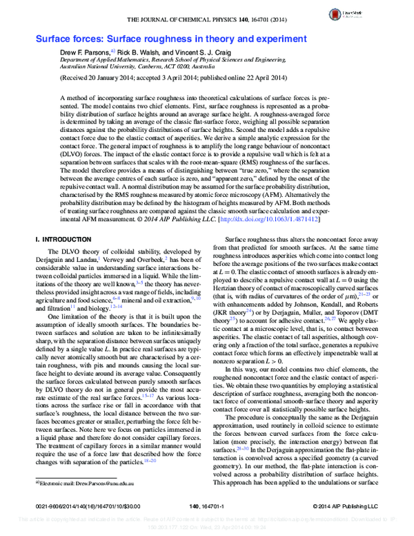 (PDF) Surface forces: Surface roughness in theory and experiment